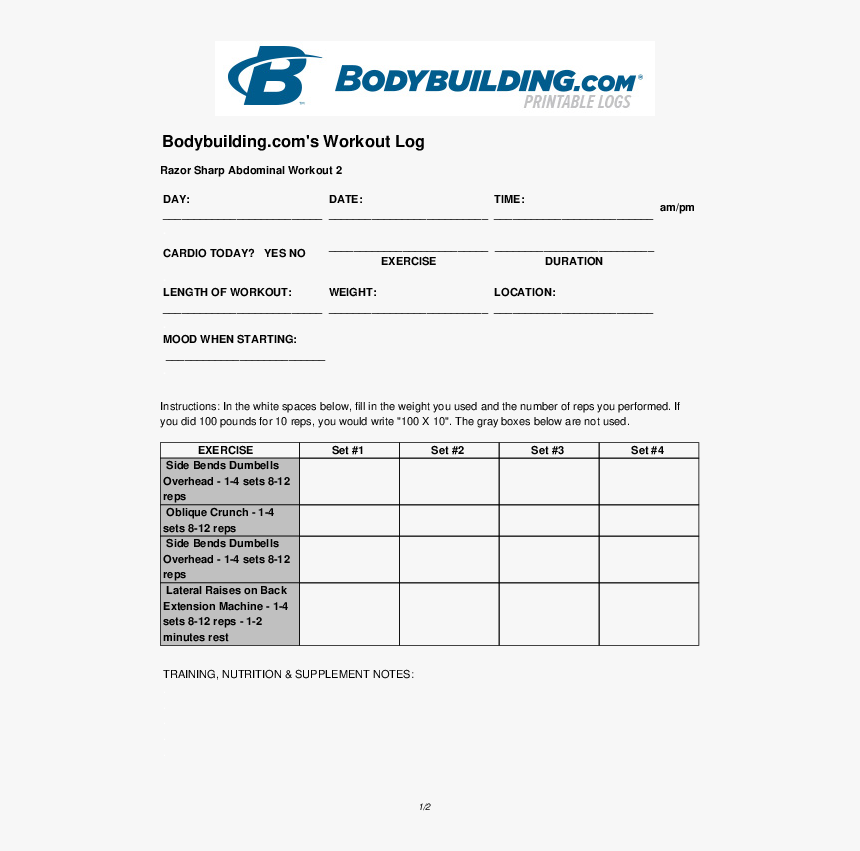 Bodybuilding Com Printable Workout Log, HD Png Download , Transparent ...