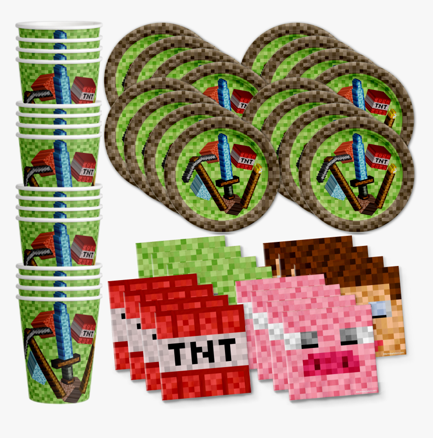 Pixel Mining Birthday Party Tableware Kit For 16 Guests - Minecraft ...