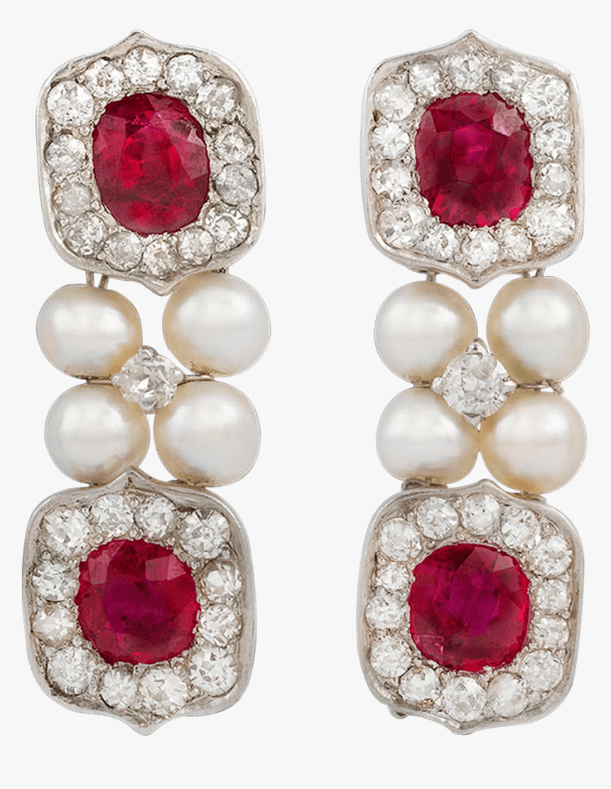 Untreated Burma Ruby And Pearl Drop Earrings - Burmese Pearl Drop ...