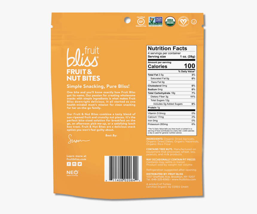 Fruit Bliss Fruit & Nut Bites Apricot - Fruit Bliss, HD Png Download ...