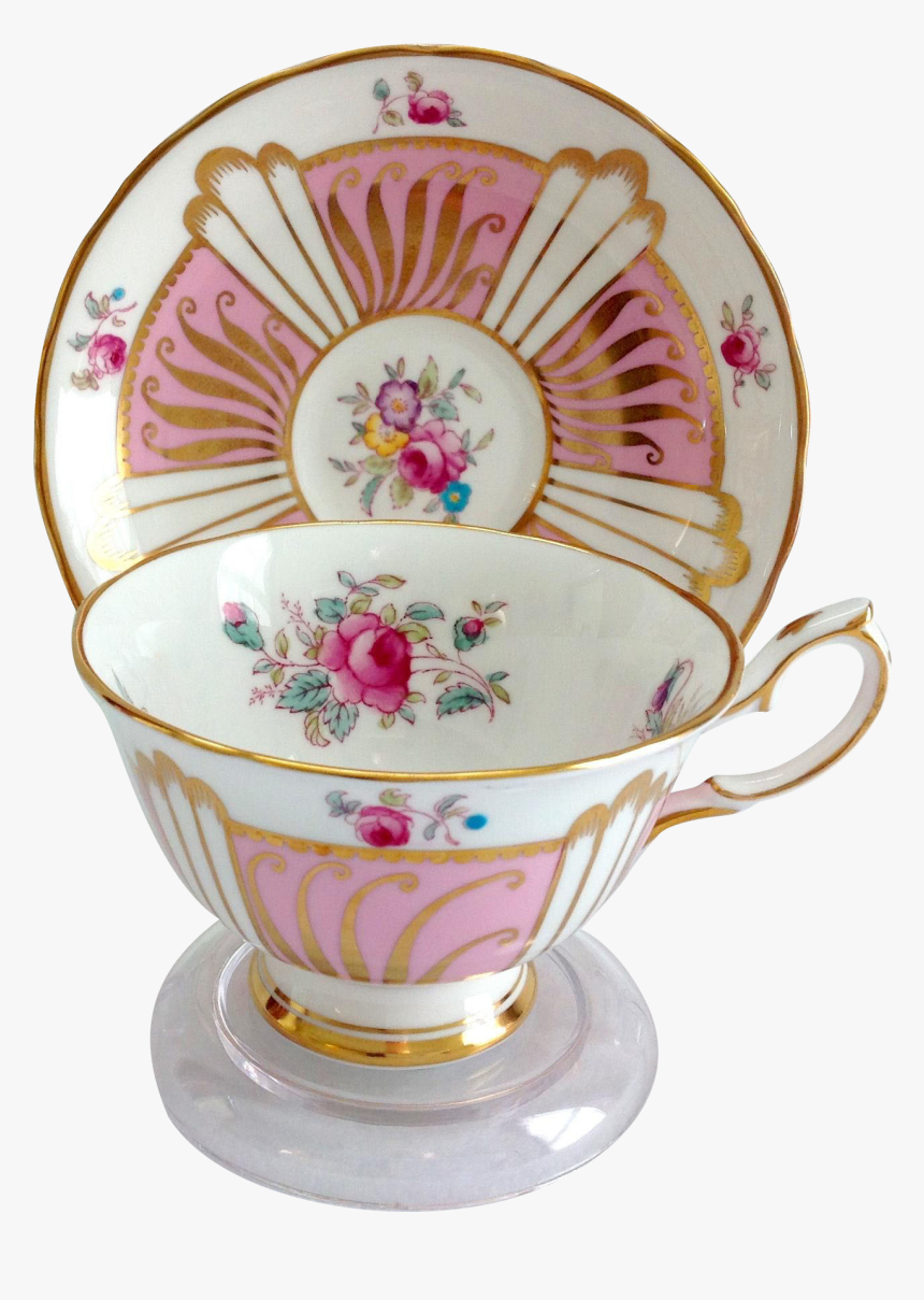 Royal Chelsea Bone China 523a Pink Panels Gold Swirls, HD Png Download ...