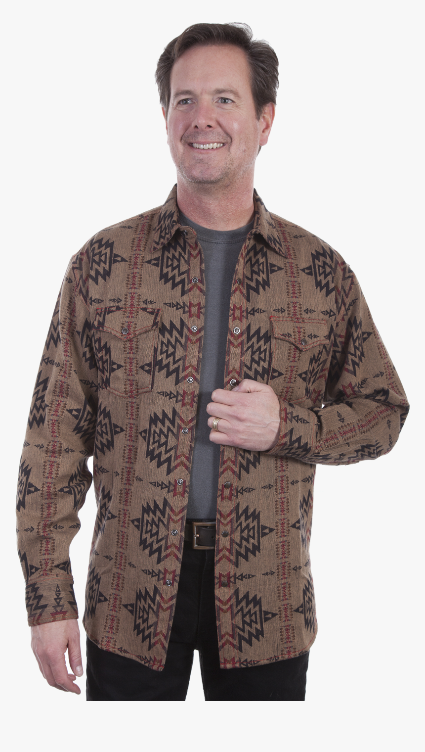 Scully Men S Long Sleeve Aztec Pattern Over Shirt W/button - Hand, HD ...