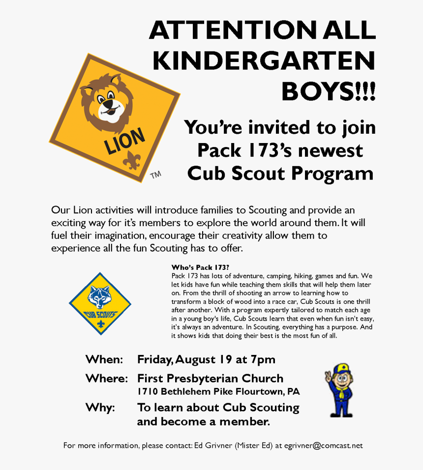 Attention All Kindergarten Boys - Join Lions Cub Scouts, HD Png ...