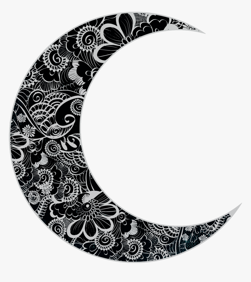 Floral Crescent Moon - Crescent Moon With Design, HD Png Download ...