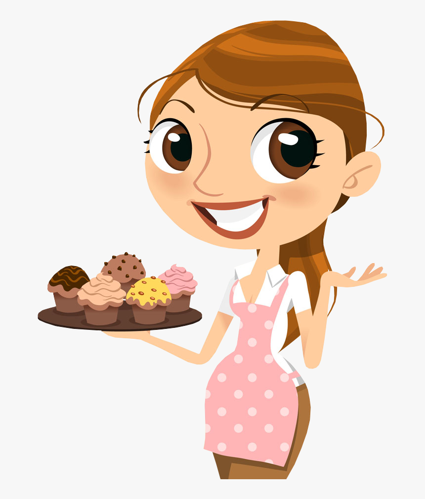 Cupcake Lady For Free - Woman Holding Food Cartoon, HD Png Download ...