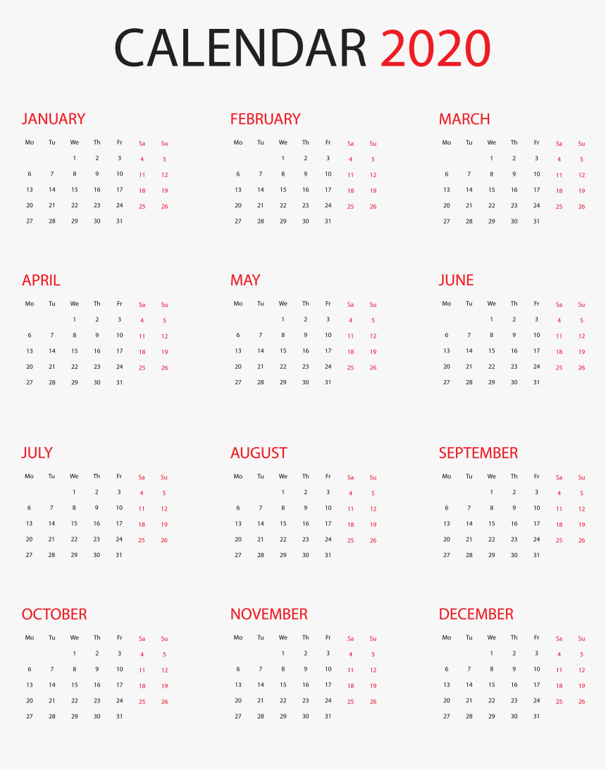 2020 Calendar Png Clipart, Transparent Png , Transparent Png Image ...