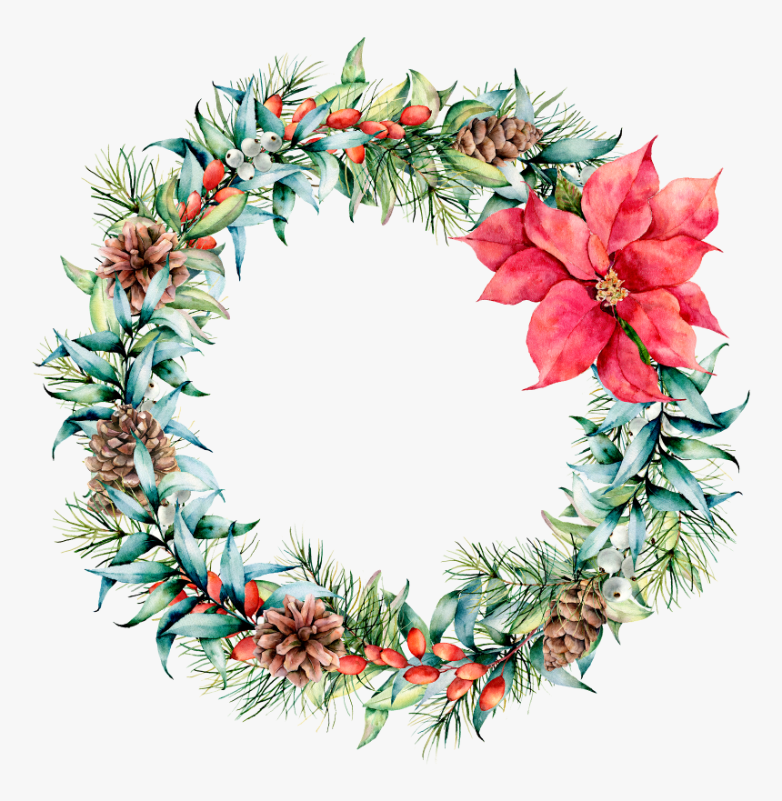 Transparent Wreaths Png - Watercolor Poinsettia Christmas Wreath, Png ...