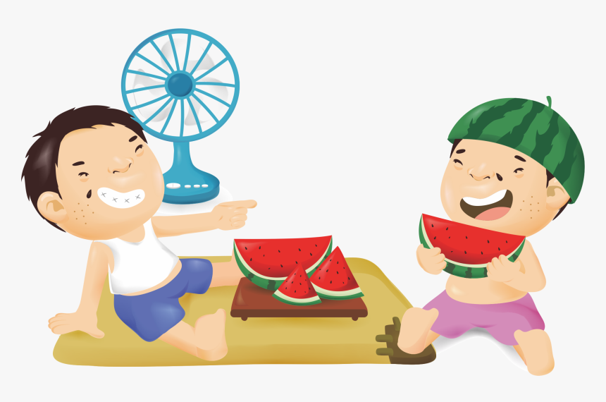 Clip Art Kids Eating Watermelon - Boy Eat Watermelon Cartoon, HD Png ...