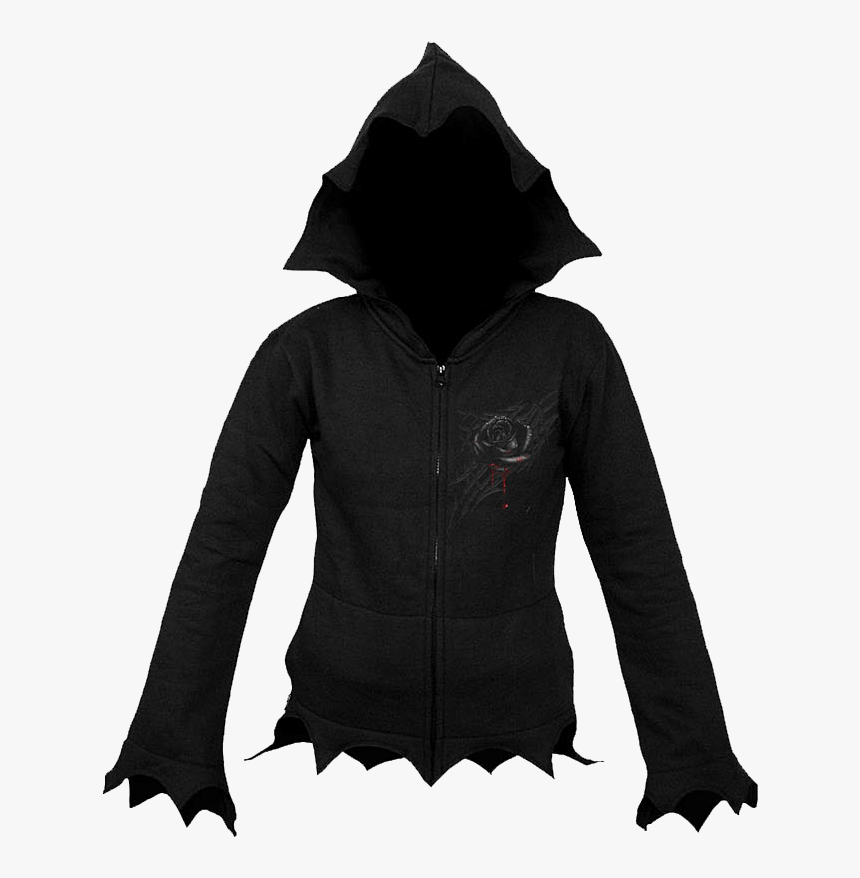 Black Rose Dew Gothic Zipped Hoodie - Pointy Hood, HD Png Download ...