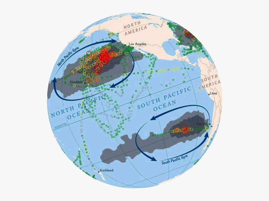 Pacific Ocean Gyres Map On Planet Earth Globe - Ocean, HD Png Download ...