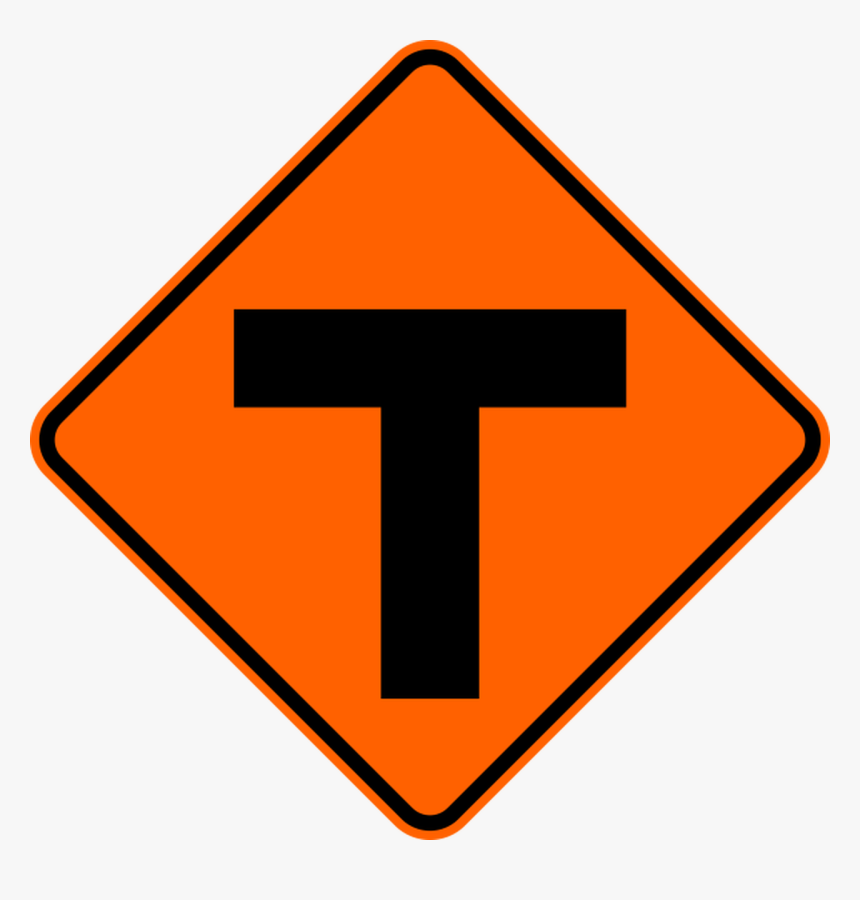 T Intersection Warning Trail Sign Orange - Schwimmabzeichen Pinguin, HD ...