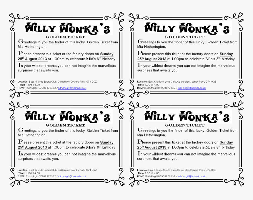 Printable Wonka Golden Ticket Template HD Png Download Transparent 