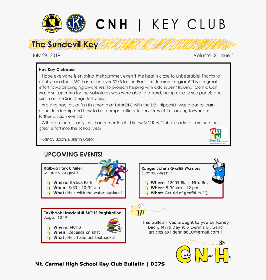 July Bulletin 2019 (1) - Key Club International, HD Png Download ...