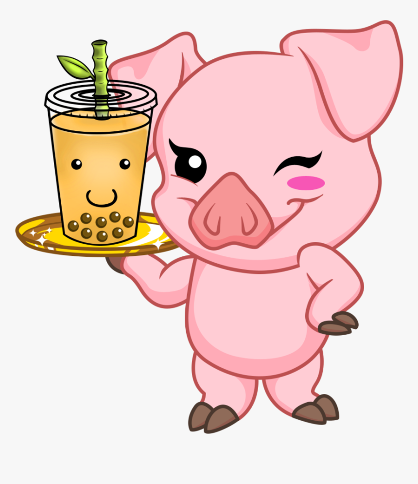 Bobaddiction Pig Fixed - Clipart Drinking Milk Tea, HD Png Download ...