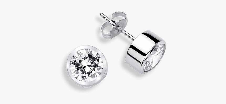 Round Bezel - Gold Stud Earrings With Bezel Cubic Zirconia, HD Png ...
