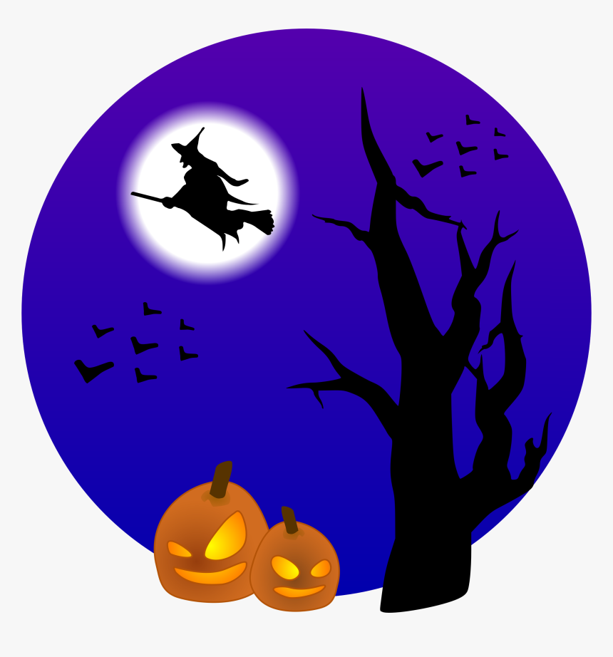 Witch On Broom - Spooky Halloween Clip Art, HD Png Download ...
