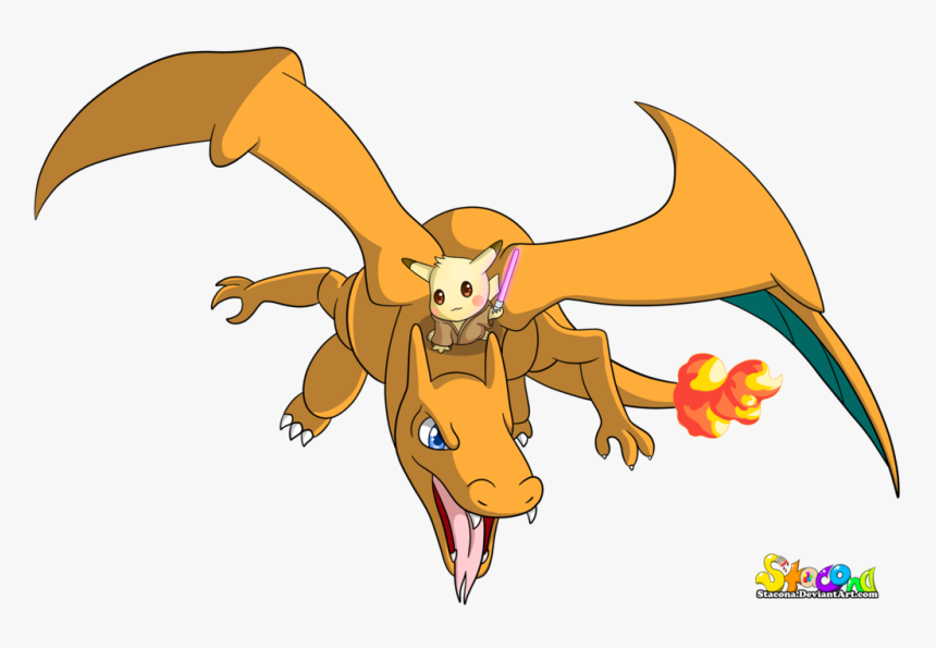 Jedi Riding By Stacona - Pikachu Flying On Charizard, HD Png Download ...