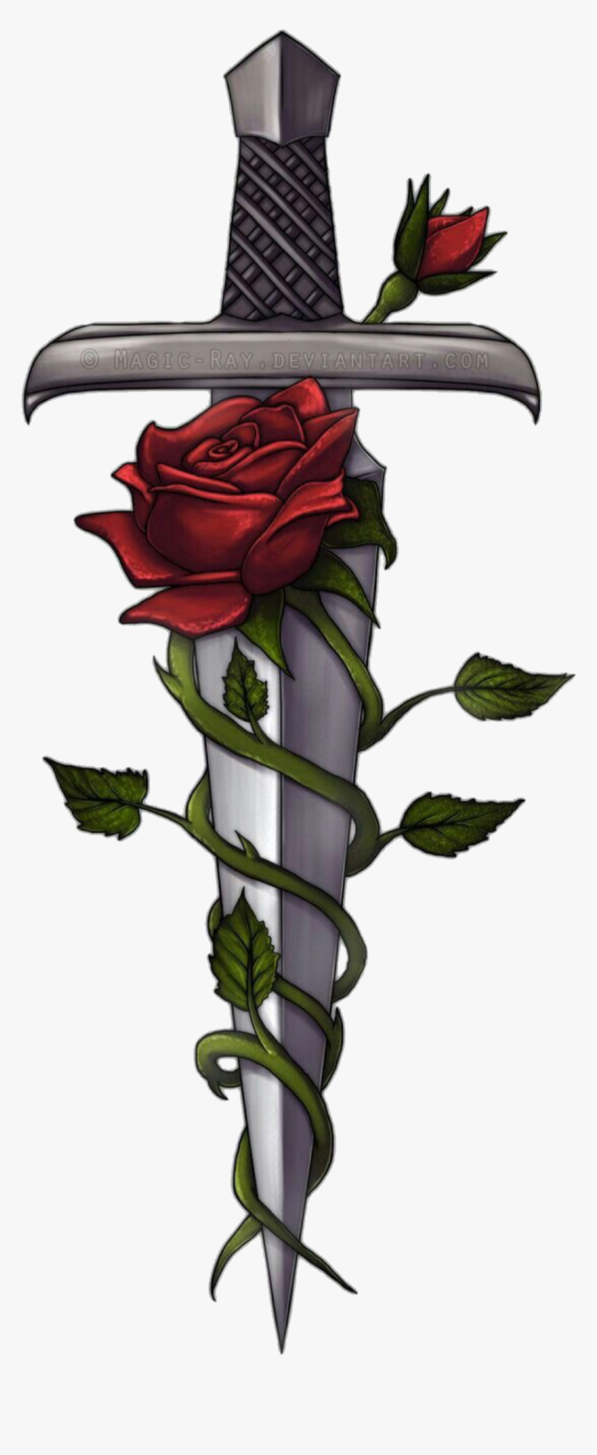 Traditional Knife Rose Tattoo