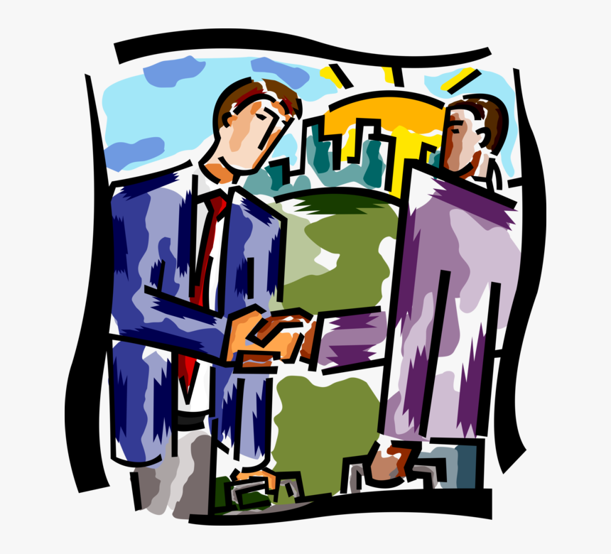 Vector Illustration Of Businessmen Shake Hands In Introduction, HD Png ...