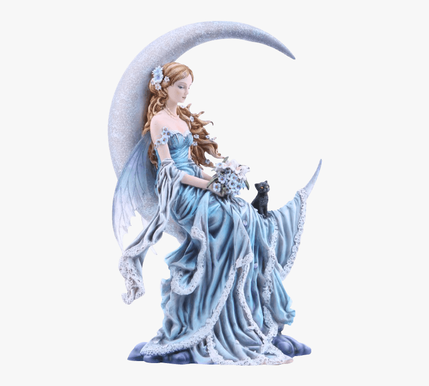 Wind Moon Fairy Statue - Angel Sitting On The Moon, HD Png Download ...