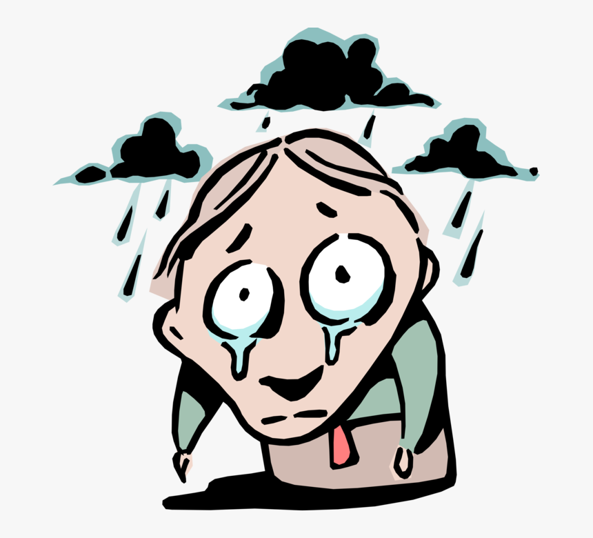 Vector Illustration Of Crying Valley Of Tears Idiom - Dark Cloud Above ...