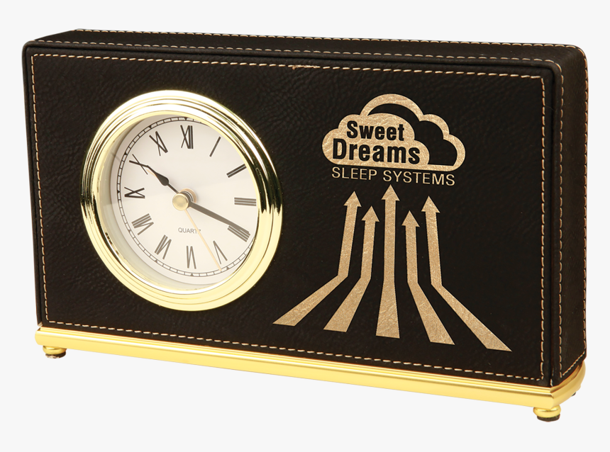 Black & Gold Leatherette Horizontal Clock - Engraving, HD Png Download ...