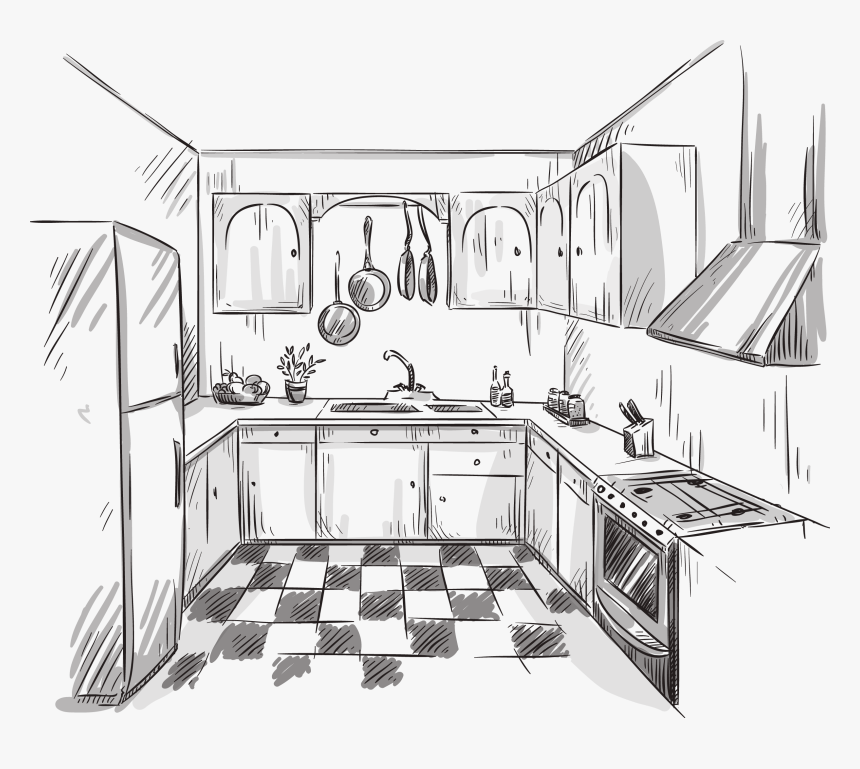 Clip Art Collection Of Free Drawing - Kitchen Sketch, HD Png Download ...
