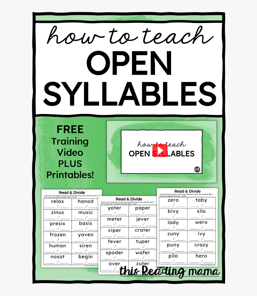 How To Teach Open Syllables - Poster, HD Png Download , Transparent Png ...