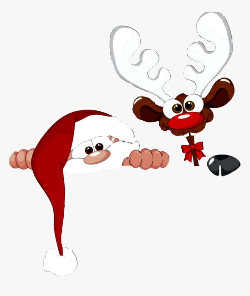 #chritsmas #santa #rudolph #peeking - Cartoon, HD Png Download ...