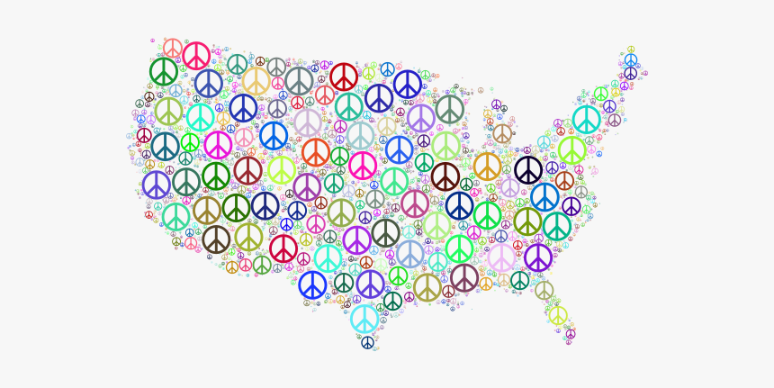 Map Of The Usa With Peace Signs - Peace, HD Png Download , Transparent ...