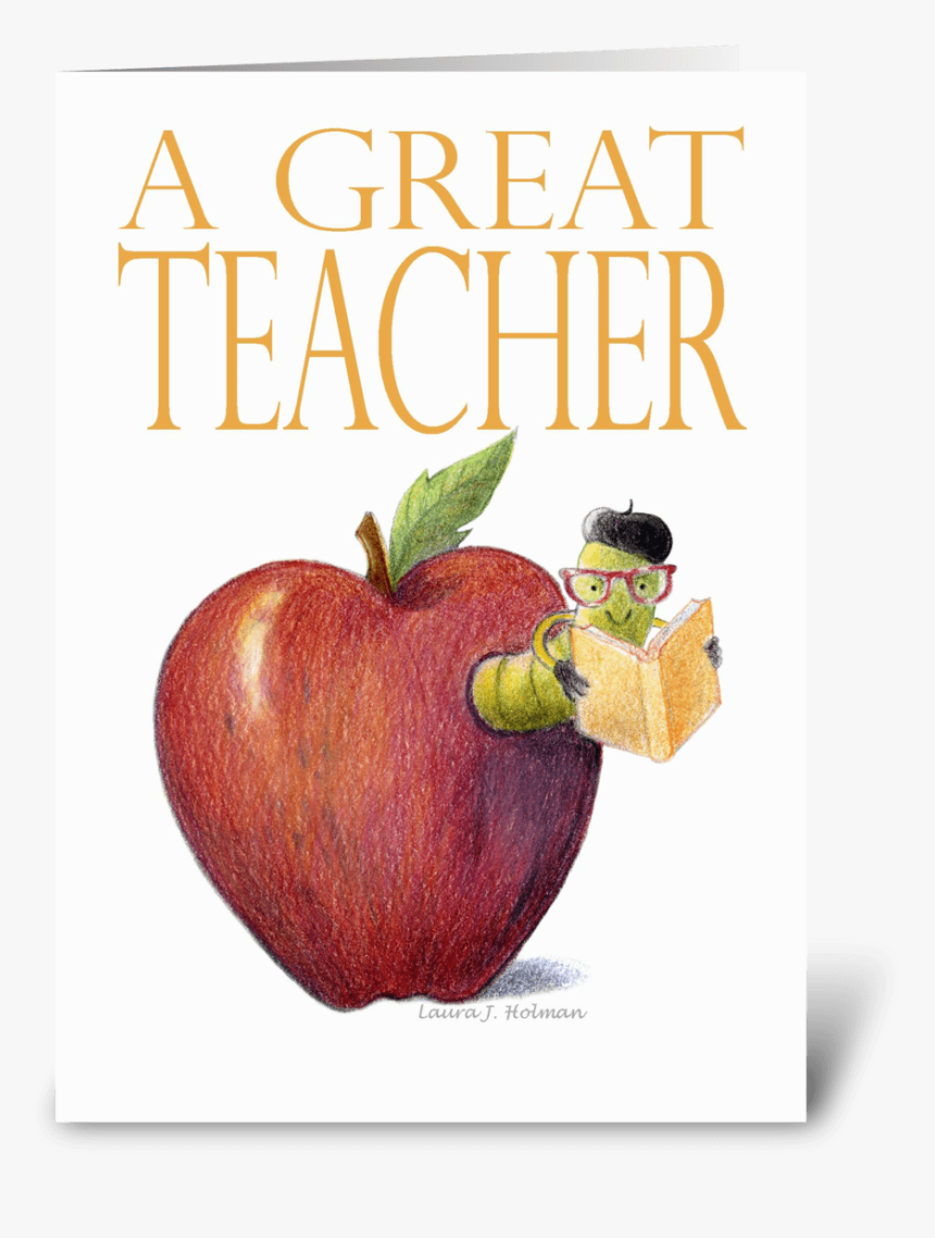 Teacher Thank You Worm In Apple Greeting Card - Poster, HD Png Download ...
