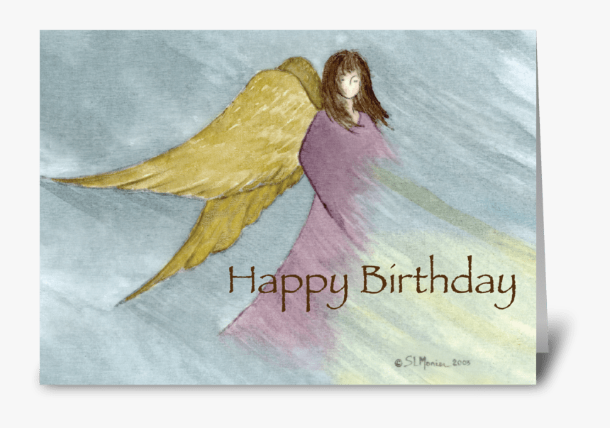 Angel Birthday Blue Greeting Card - Birthday Pic With Angel, HD Png ...