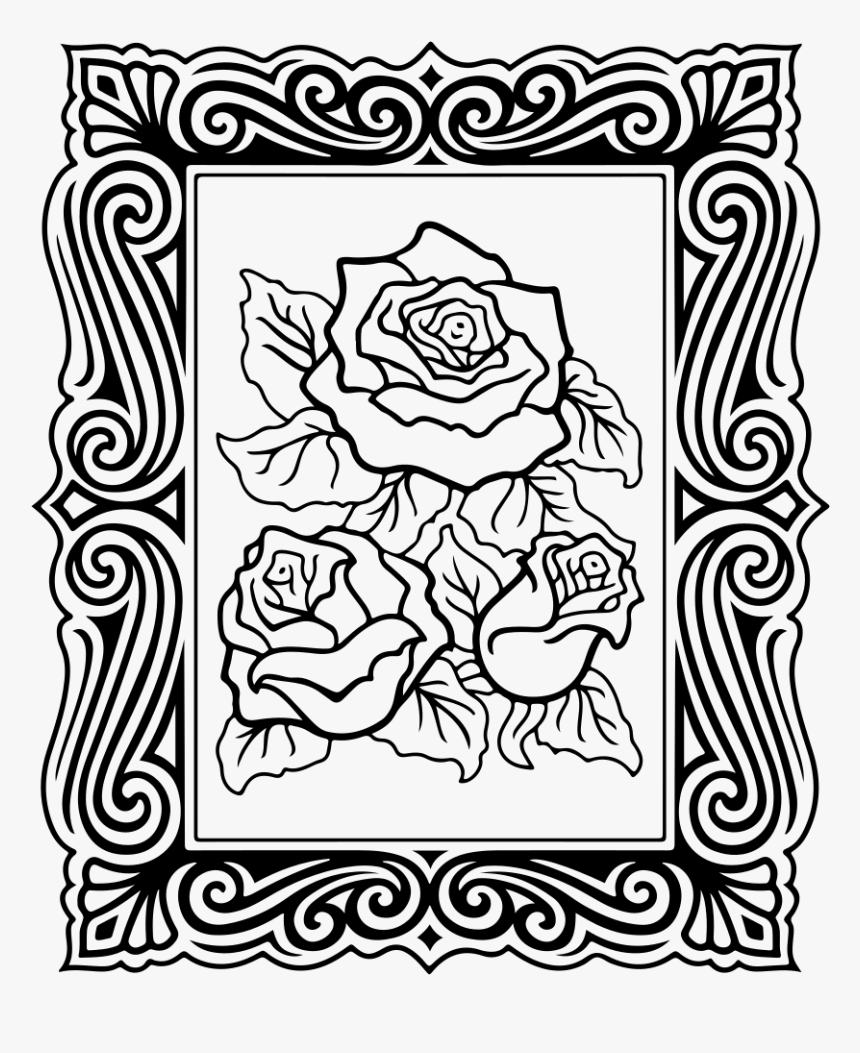 Decorative Rose Border Black And White , Transparent - Decorative Rose ...