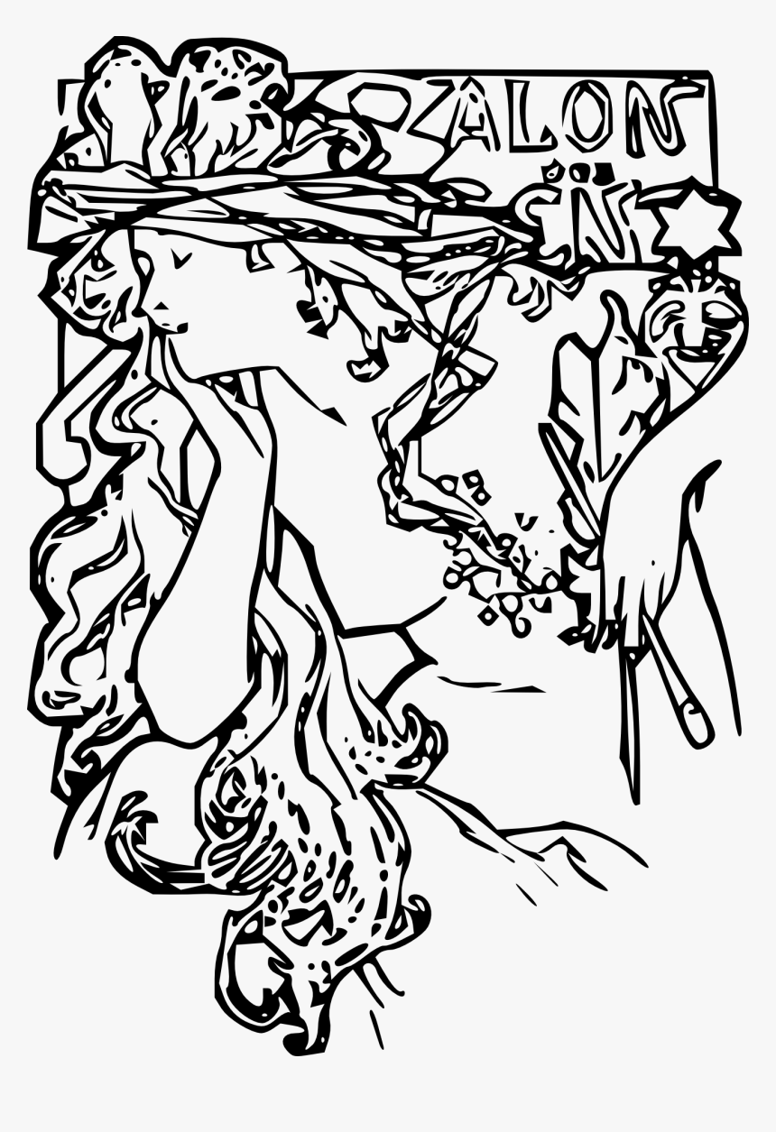 Alphonse Mucha Line Drawings, HD Png Download , Transparent Png Image ...