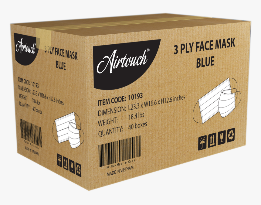 Airtouch 3 Ply Face Mask Case, Blue, 40 Boxes/case - Box, HD Png ...