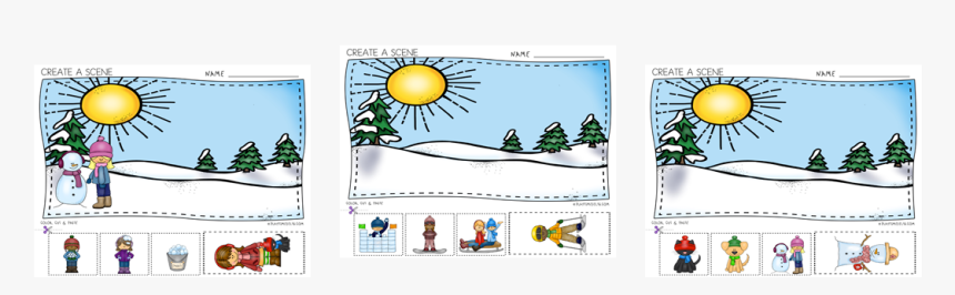 Winter Themed Color, Cut And Paste Activity - Cartoon, HD Png Download ...