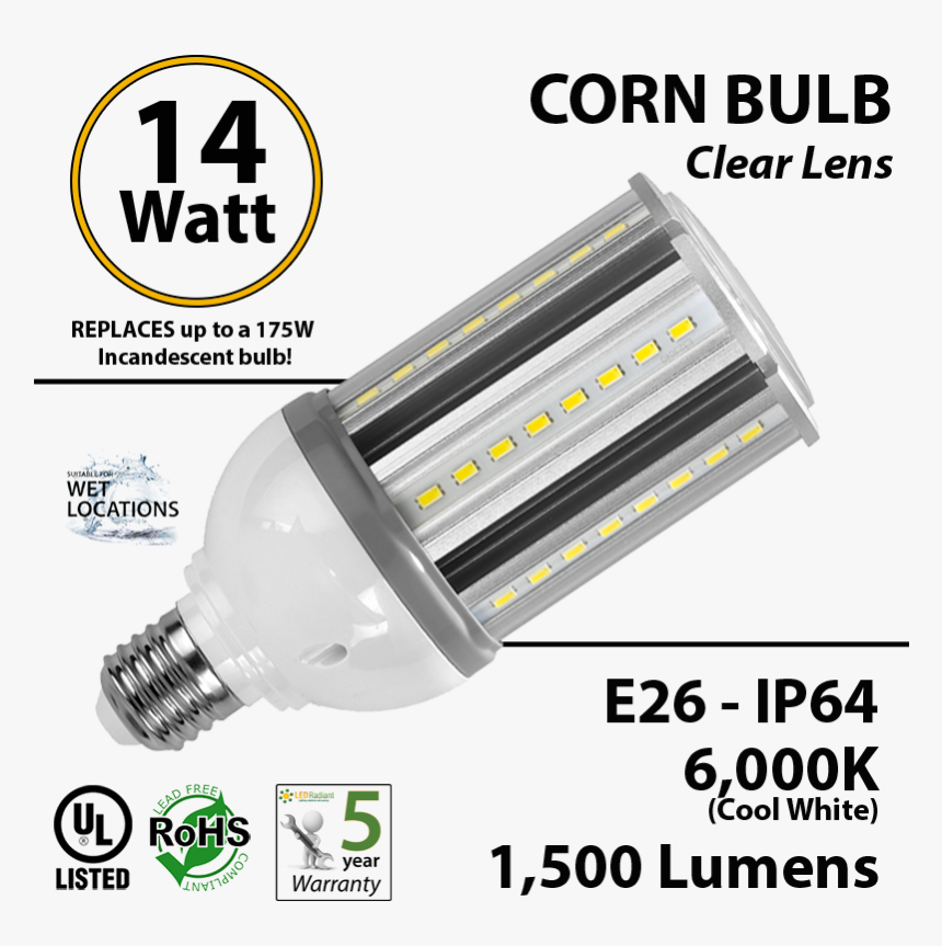 14 Watt Led Corn Bulb Lamp Light 6000k E26 Incandescent - 2 Ft Led Tube ...