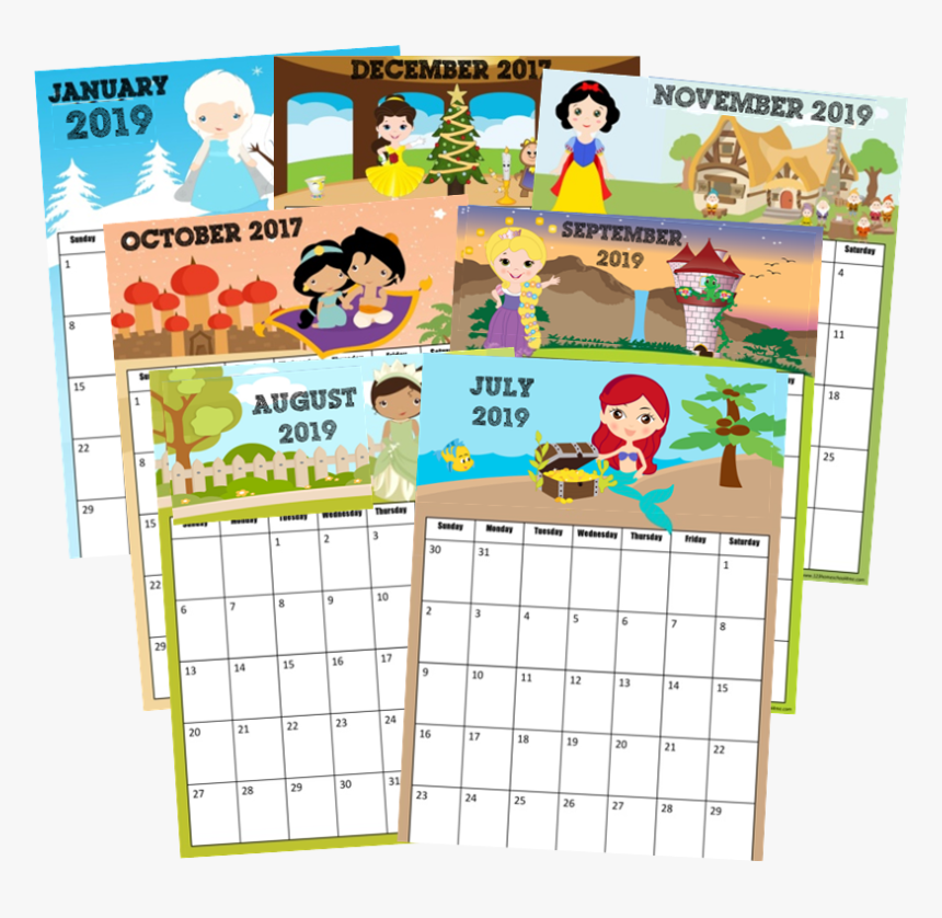 November 2018 Disney Calendar , Png Download - Princess Calendar 2019 ...