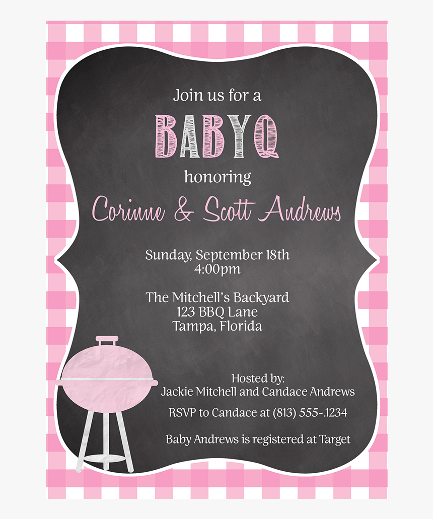 Chalkboard Baby-q Pink Invitation - Boy Babyq Baby Shower, HD Png ...