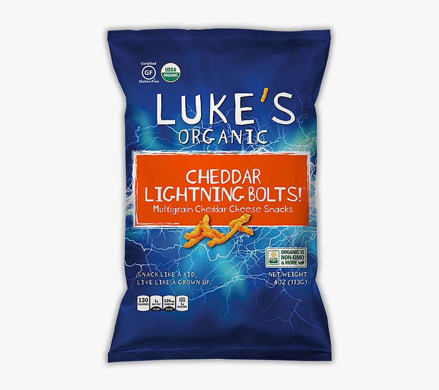 Clouds Cheddar Lightning Bolts - Luke's Organic Chips, HD Png Download ...
