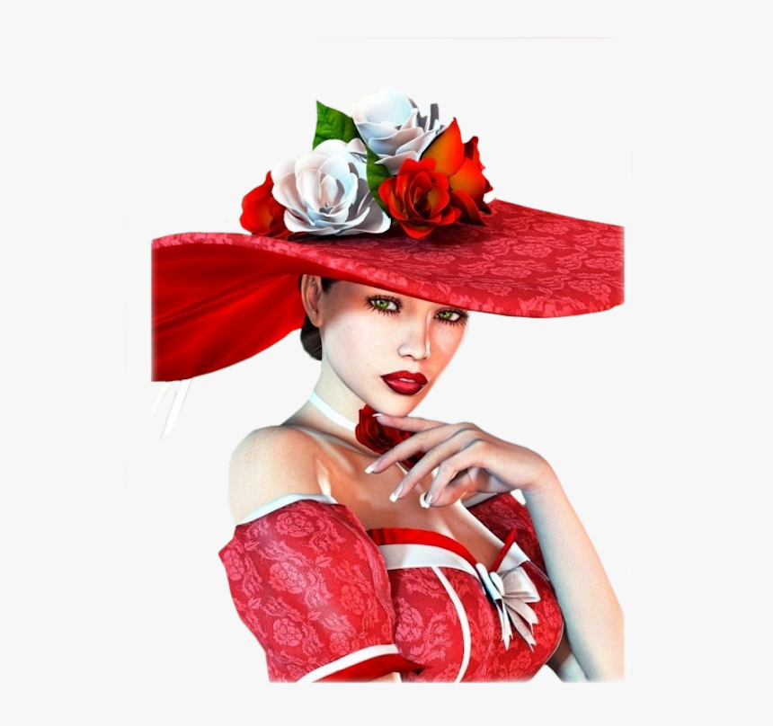 Fashion Woman With Hat With Red Lipstick Png Photo, Transparent Png ...