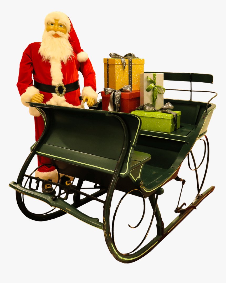Santa Claus Puppet Next To Sleigh - Christmas Coach, HD Png Download ...
