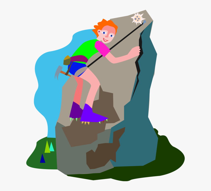 Vector Illustration Of Mountain Climber Uses Rope To - Illustration, HD ...