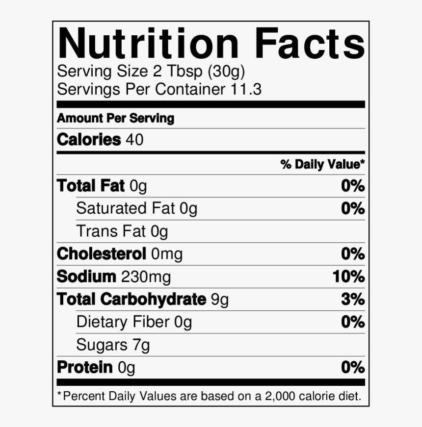 12 Oz Sweet Reggae Sauce - Dairy Nutrition Facts, HD Png Download ...