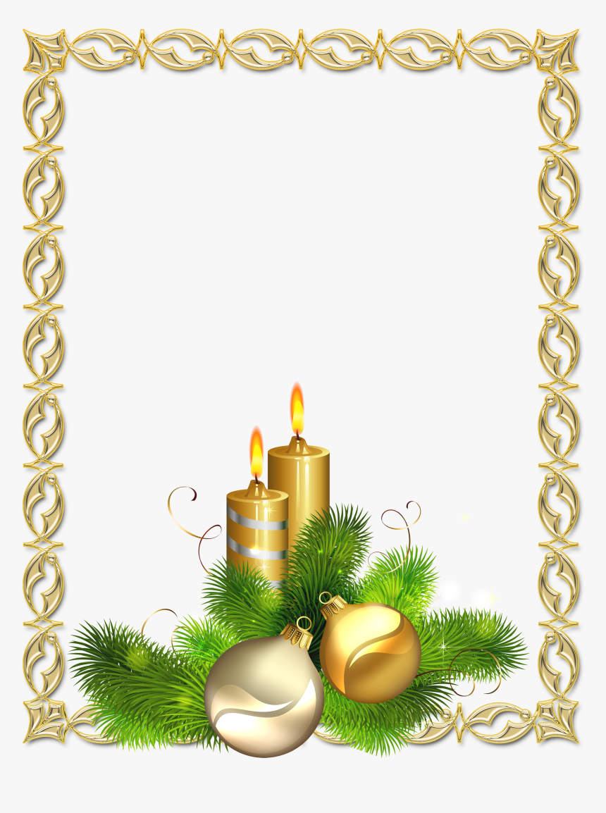 Large Transparent Gold Christmas Photo Frame With Candles, HD Png ...