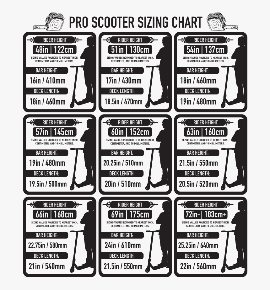 Scooter Size Chart By Height, HD Png Download , Transparent Png Image ...
