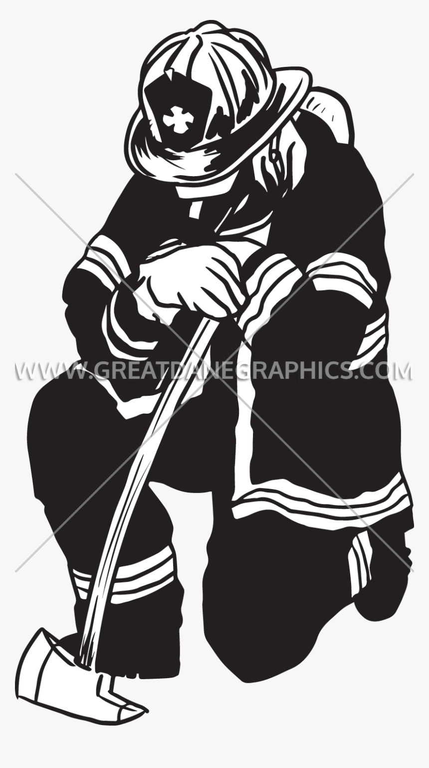 Firefighter Drawing Black And White Clip Art - Firefighter Kneeling, HD ...