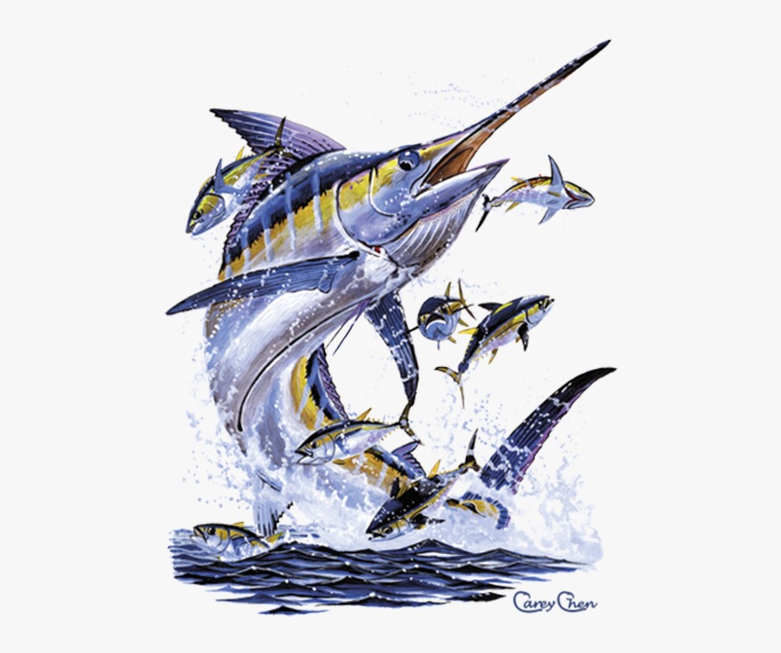 Blue Marlin & Tunas Jumping - Blue Marlin Drawing, HD Png Download ...