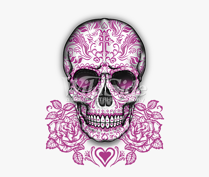 Pink Skull Png - Sugar Skull With Roses Png, Transparent Png ...