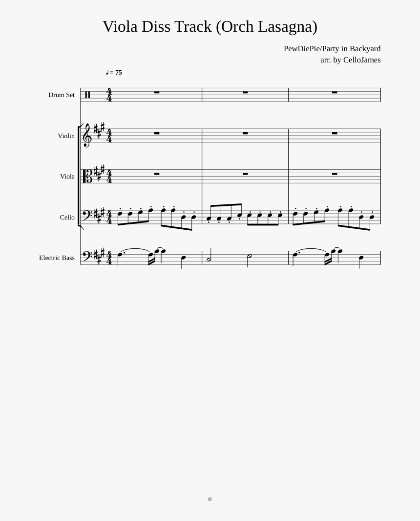 Viola Diss Track Sheet Music For Percussion, Strings, - Sheet Music, HD ...